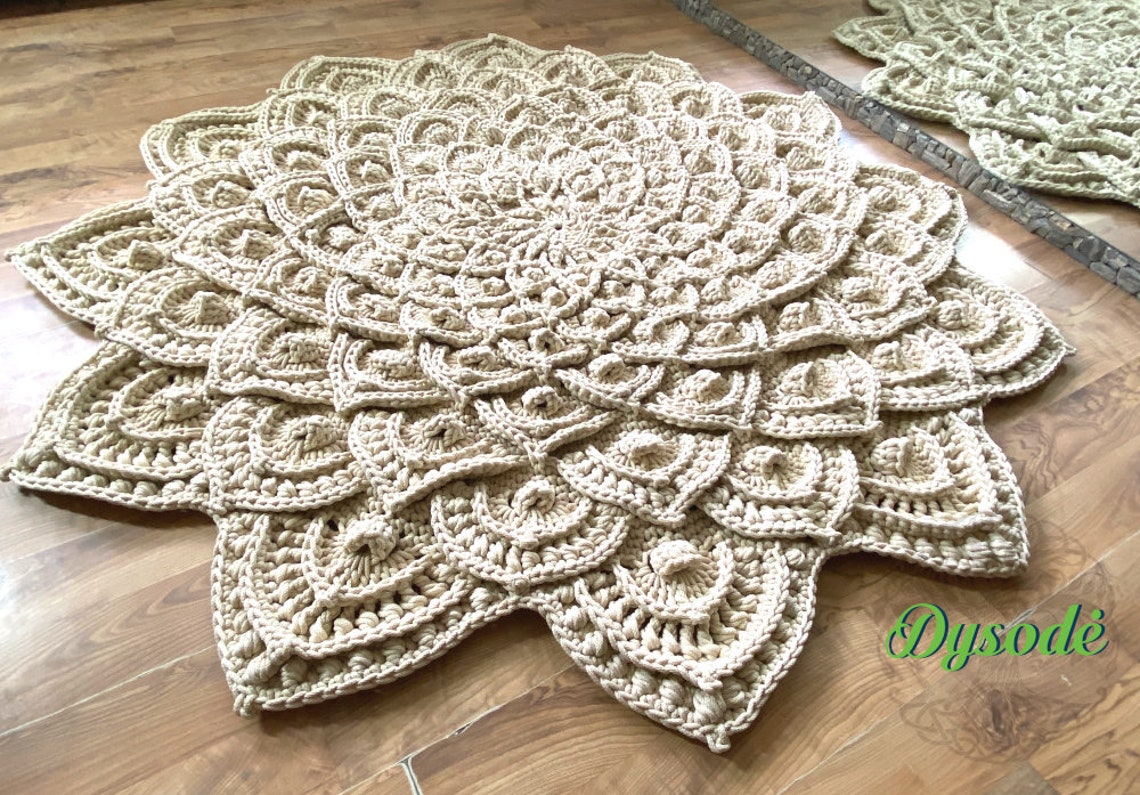 Lotus Flower Rug Round Crochet Rug Cozy Flower Rug Knitted - Etsy