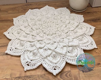 Lotus Flower Rug, Round Crochet Rug, Cozy Flower Rug, Knitted Rug, Home ...