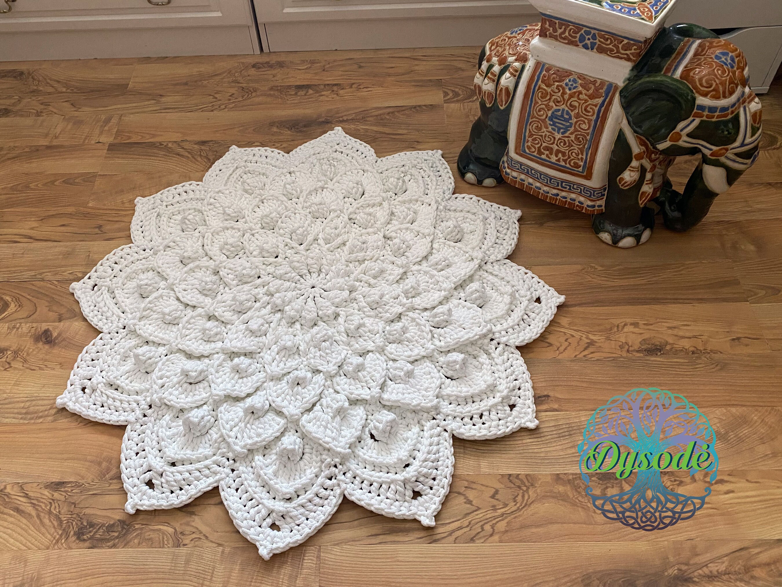 Lotus Flower Rug, Round Crochet Rug, Cozy Flower Rug, Knitted Rug, Home ...