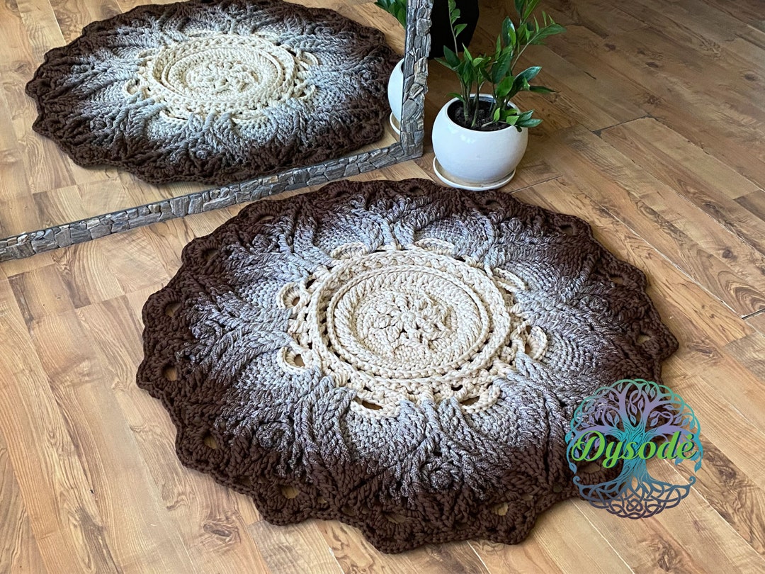 Round Crochet Rug, Cozy Flower Rug, Knitted Rug, Home Decor, Rag Rug ...