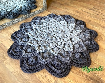 Lotus Flower Rug, Round Crochet Rug, Cozy Flower Rug, Knitted Rug, Home ...