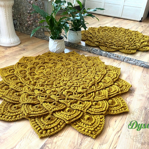 Lotus Flower Rug, Round Crochet Rug, Cozy Flower Rug, Knitted Rug, Home ...