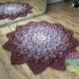 Lotus Flower Rug, Round Crochet Rug, Cozy Flower Rug, Knitted Rug, Home ...