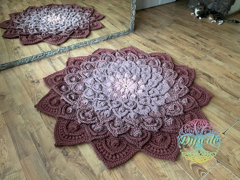 Lotus Flower Rug, Round Crochet Rug, Cozy Flower Rug, Knitted Rug, Home ...