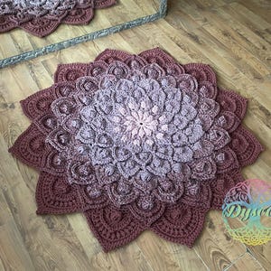 Lotus Flower Rug, Round Crochet Rug, Cozy Flower Rug, Knitted Rug, Home ...