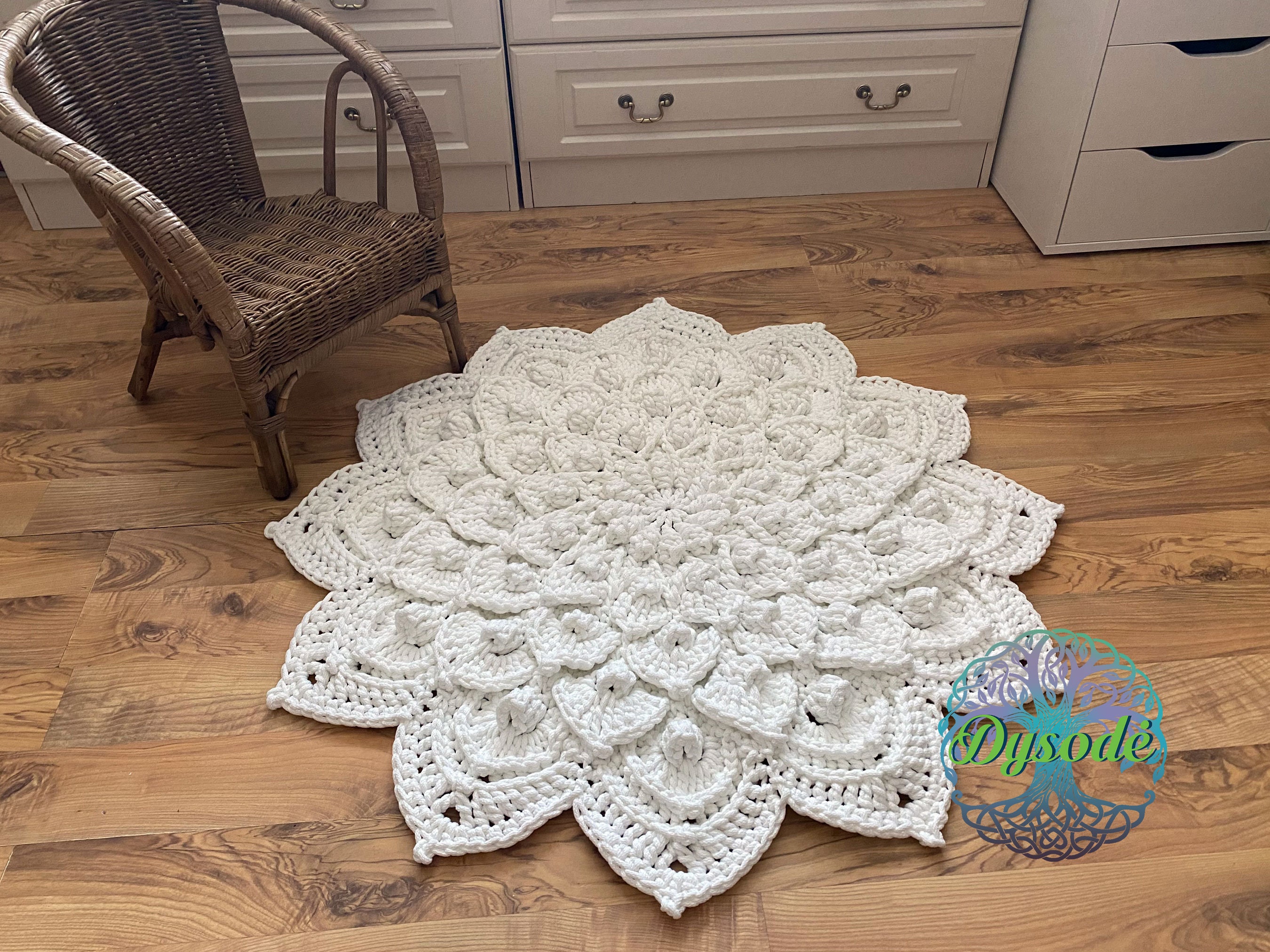 Lotus Flower Rug, Round Crochet Rug, Cozy Flower Rug, Knitted Rug, Home ...