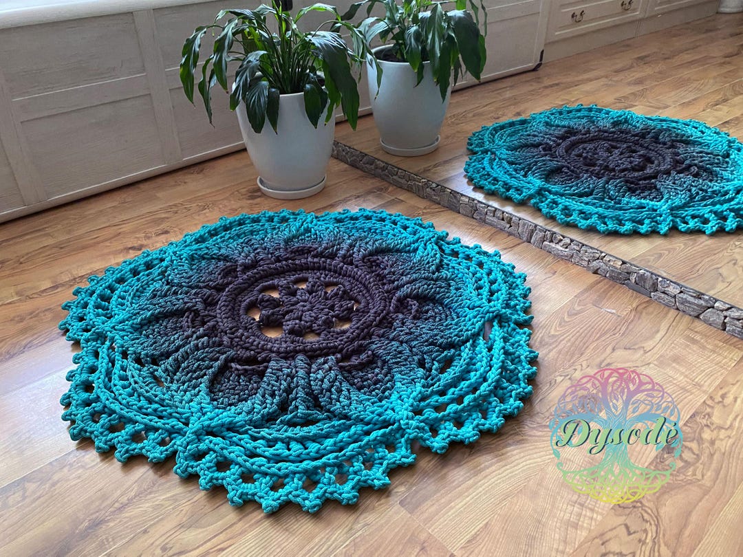 Round Crochet Rug, Cozy Flower Rug, Knitted Rug, Home Decor, Rag Rug ...