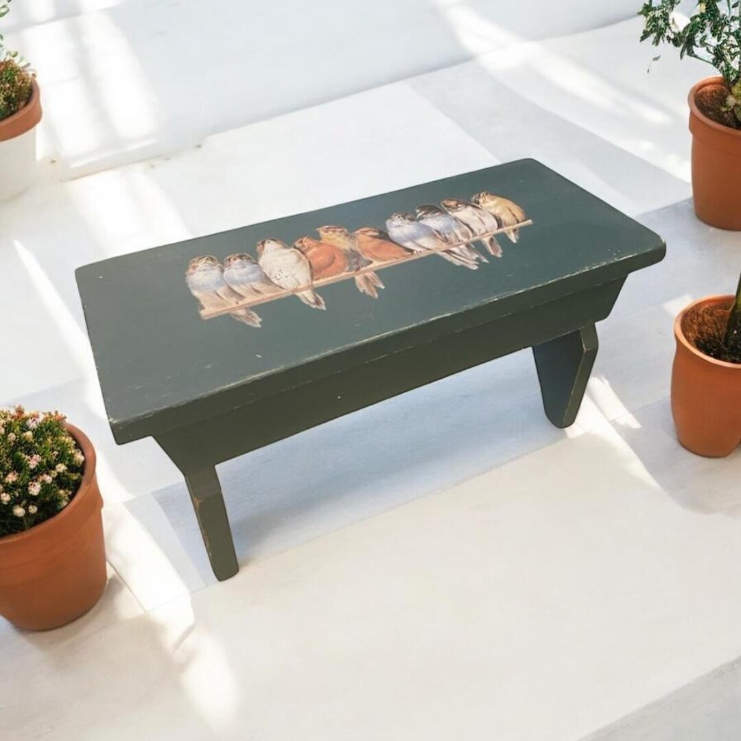 Homestead Blue Small Planter Bench W/bird Design. - Etsy