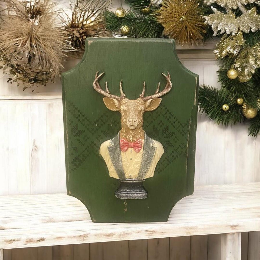 Miniature Festival Green and Gold Deer Wall Plaque - Etsy