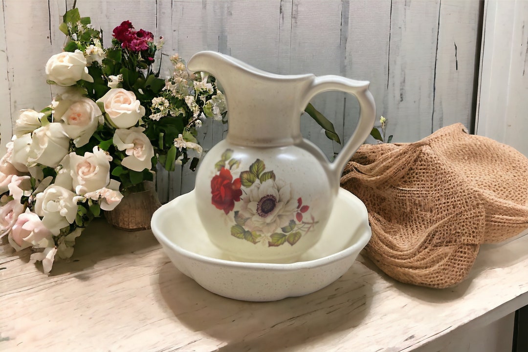 Vintage Mccoy Floral Pitcher W/water Basin - Etsy