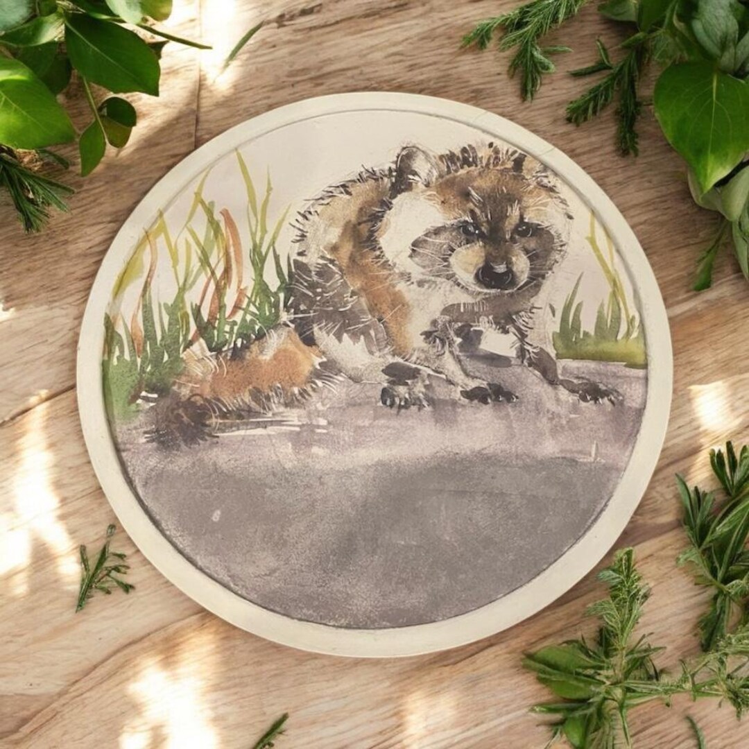 Hand Painted Lazy Susan W/raccoon Art. - Etsy