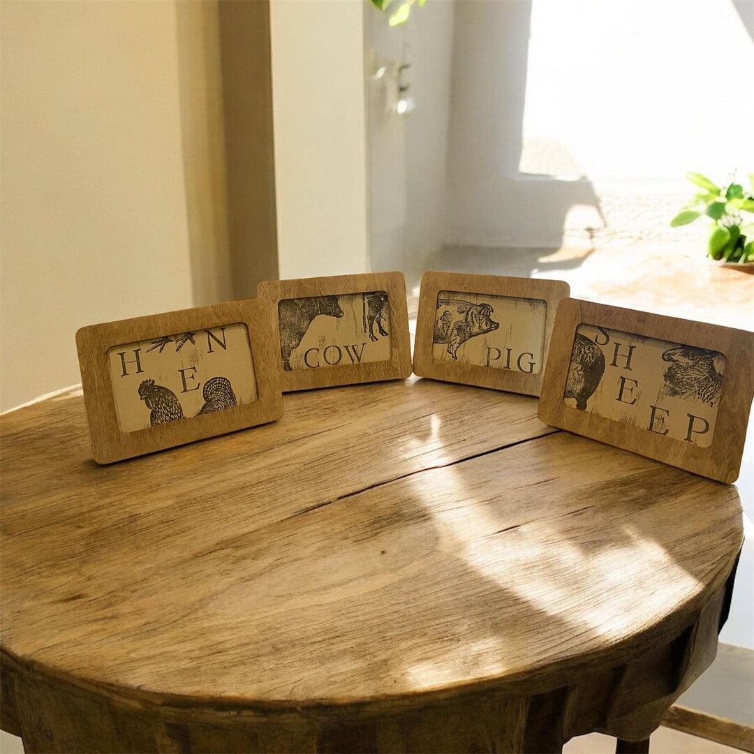 Set of 4 Rustic Farm Animals in Wooden Frames - Etsy