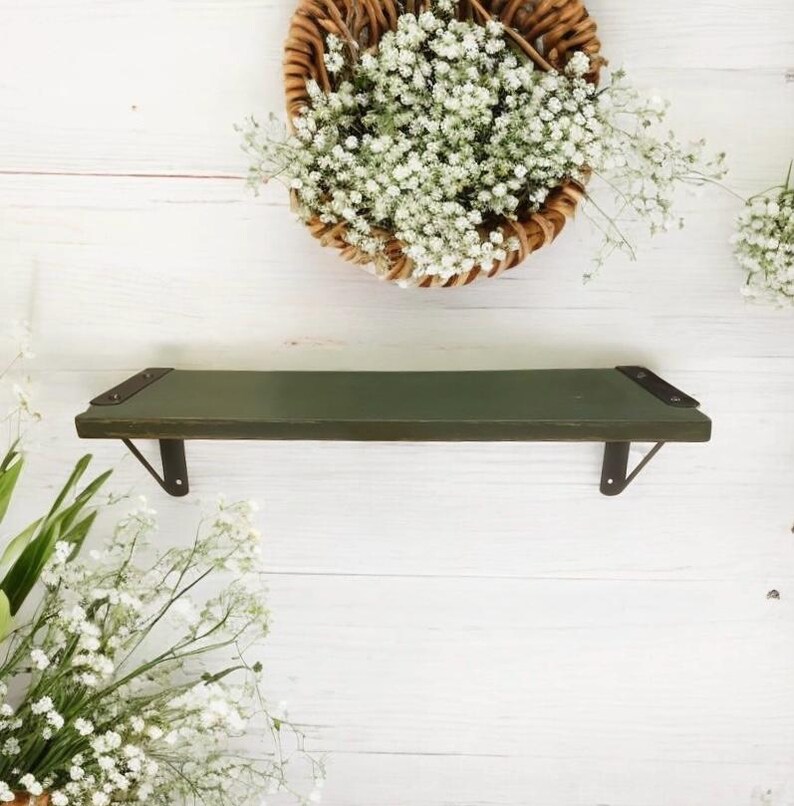 Rustic Green Wall Shelf - Etsy