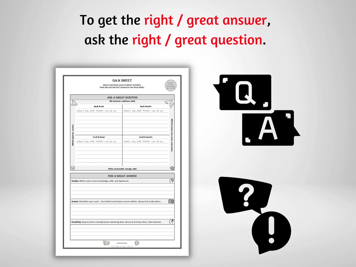 THE ONE THING Worksheets / Planner - Black (for Gary Keller’s Book) - Etsy