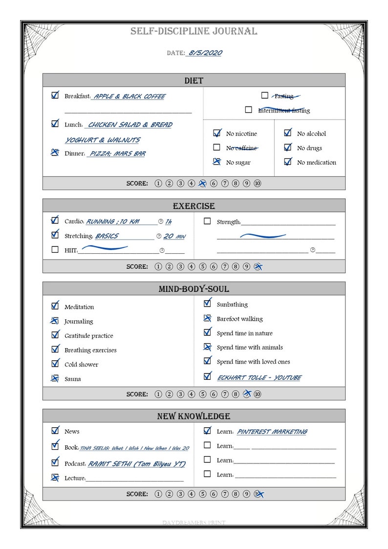 Self-discipline journal | Etsy