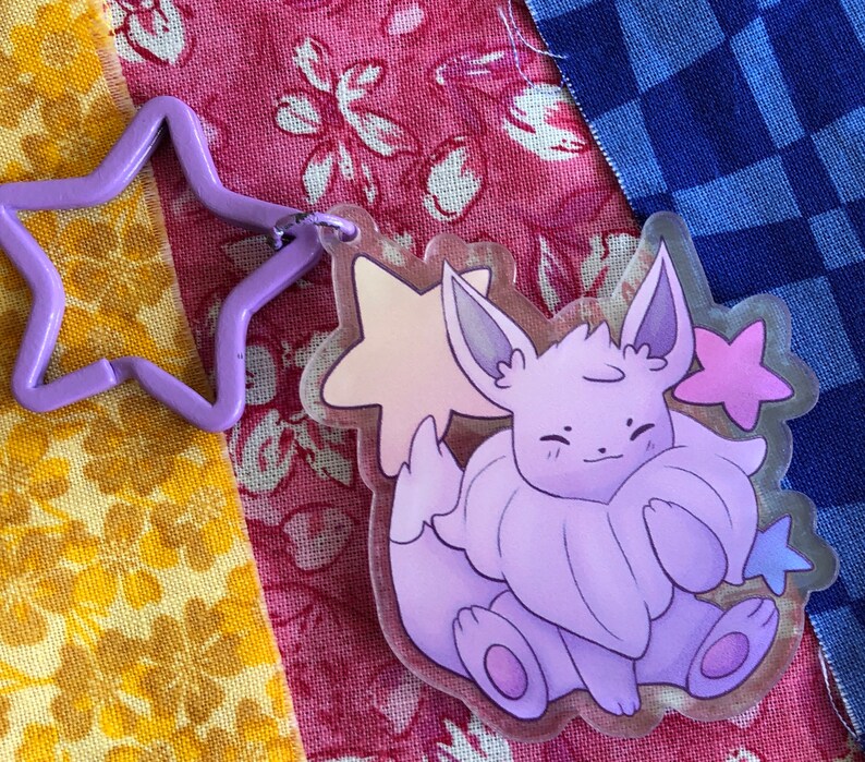 Shiny Eevee With Star Keychain Pokemon Holographic Charm - Etsy