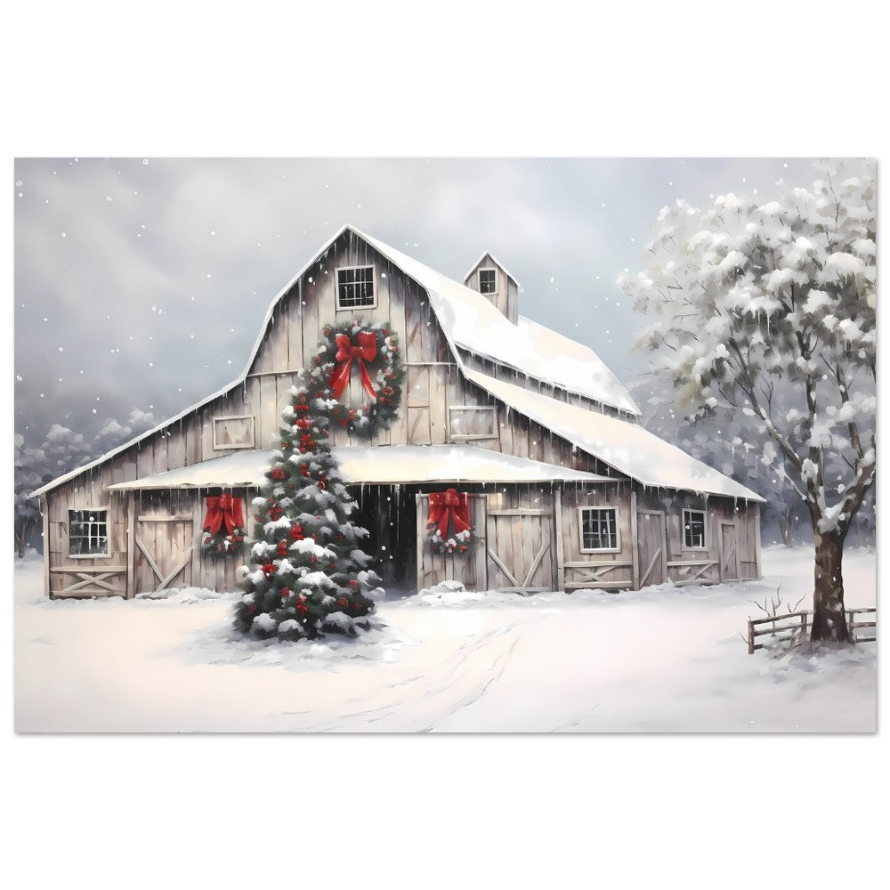 Weathered Barn, Christmas Canvas, Modern Farmhouse Decor, Modern ...