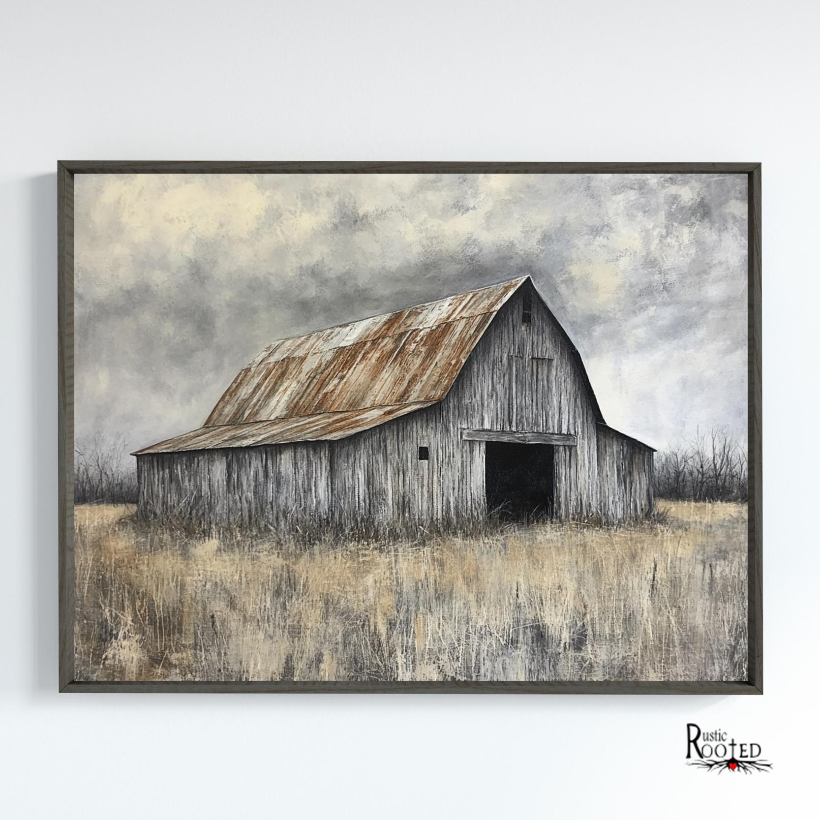 Old Rustic Barn Artwork Rural Country Landscape Drawing of Barn Modern ...
