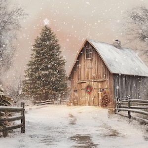 Rustic Barn Snowy Country Christmas Seasonal Home Décor Modern ...