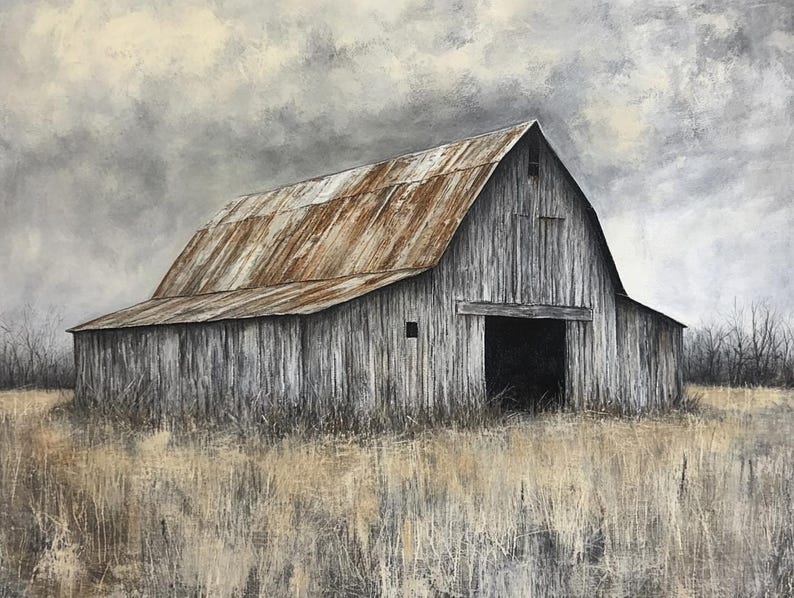 Old Rustic Barn Artwork Rural Country Landscape Drawing of Barn Modern ...