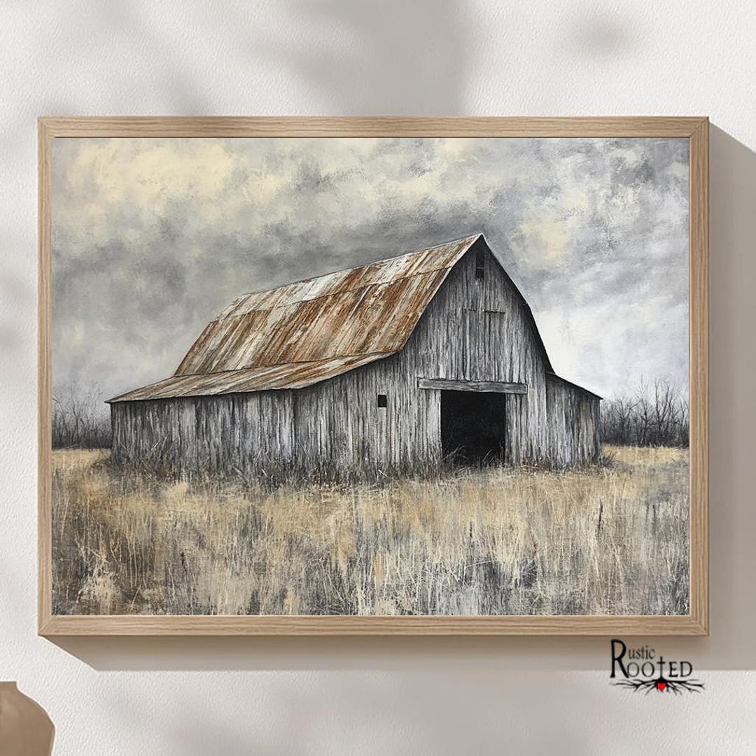Old Rustic Barn Artwork Rural Country Landscape Drawing of Barn Modern ...