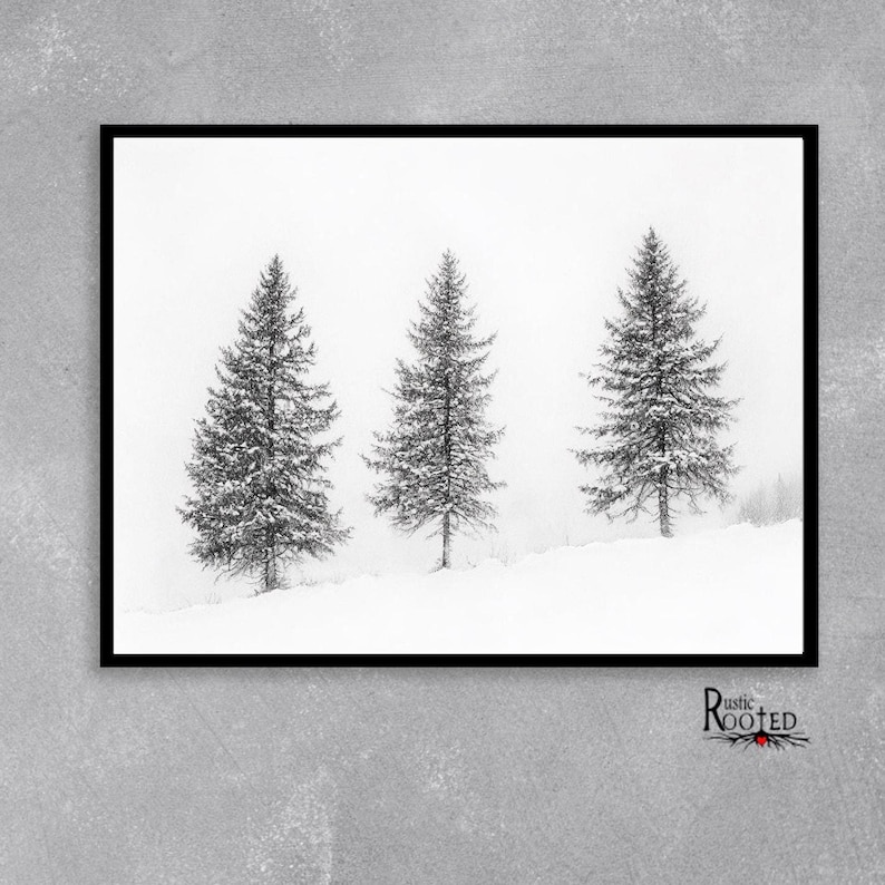 Snowy Tree Winter Canvas Modern Farmhouse Wall Art Rustic Nature Home ...