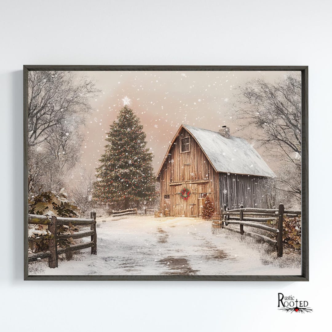 Rustic Barn Snowy Country Christmas Seasonal Home Décor Modern ...