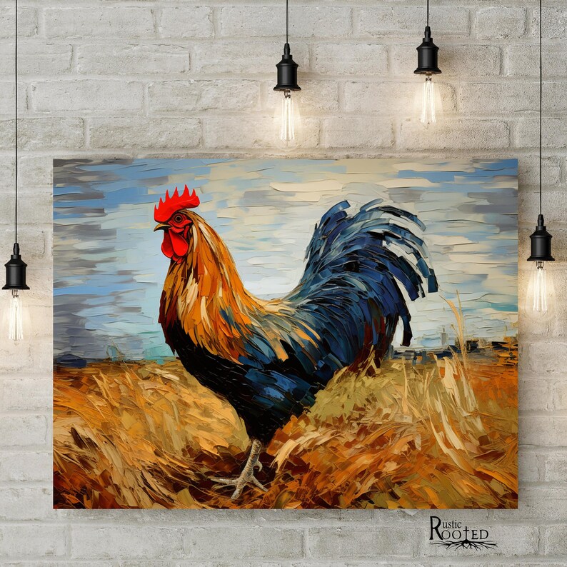 Vibrant Rooster Painting for Modern Farmhouse Decor Colorful Rooster ...