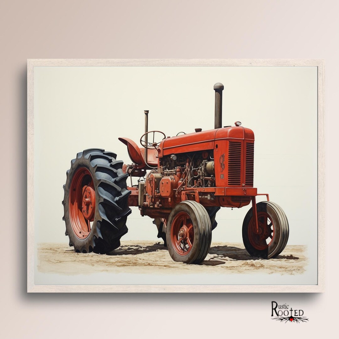 Rustic Farmhouse Charm: Vintage Red Tractor Artwork Modern Farmhouse ...