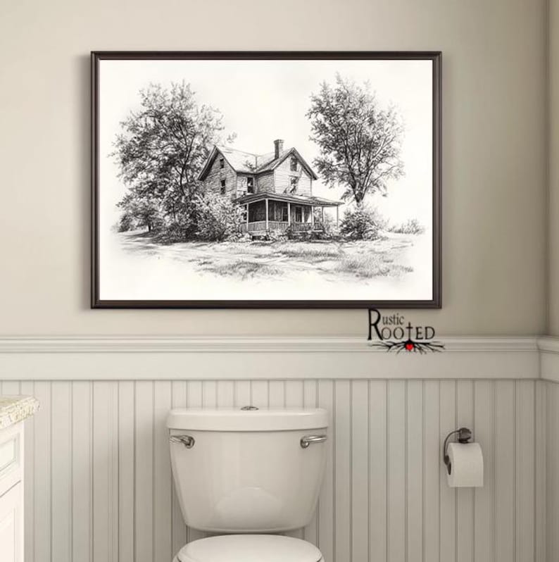 Pencil Drawing of Farmhouse Black and White Sketch Rural Country ...