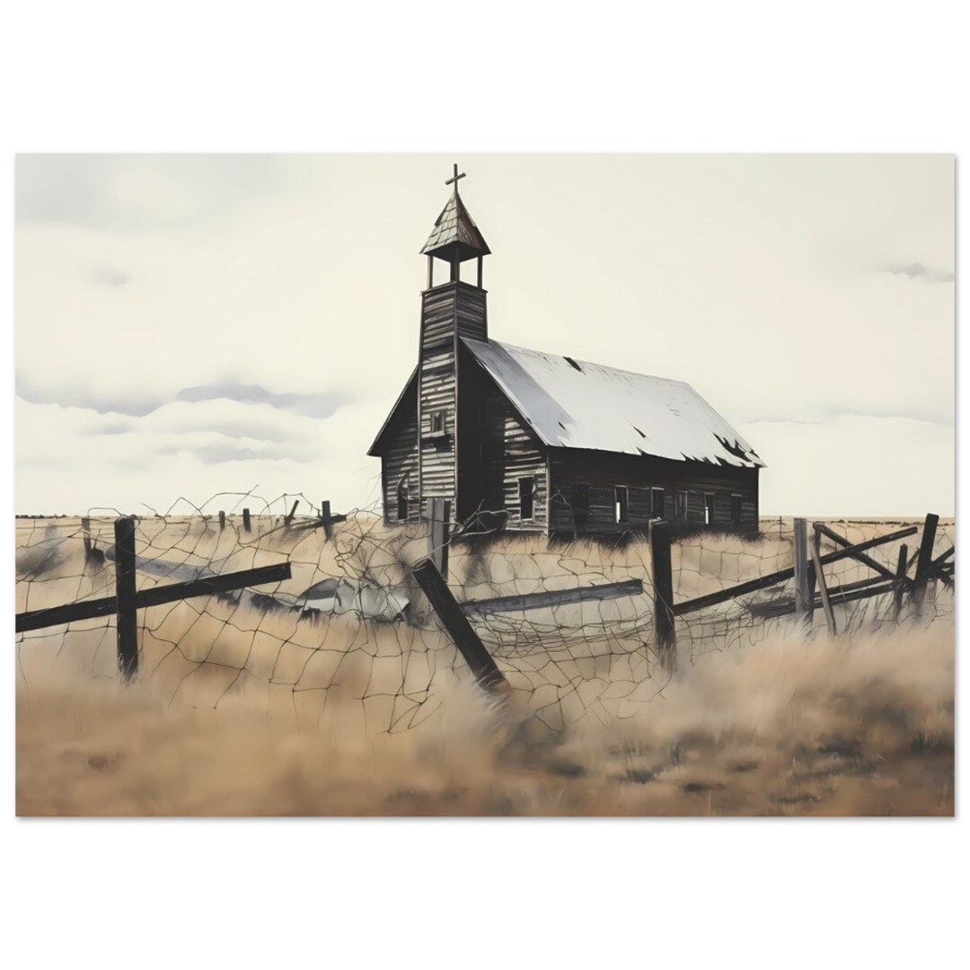 Old Country Church, Modern Farmhouse Wall Art, Rural Country Church ...