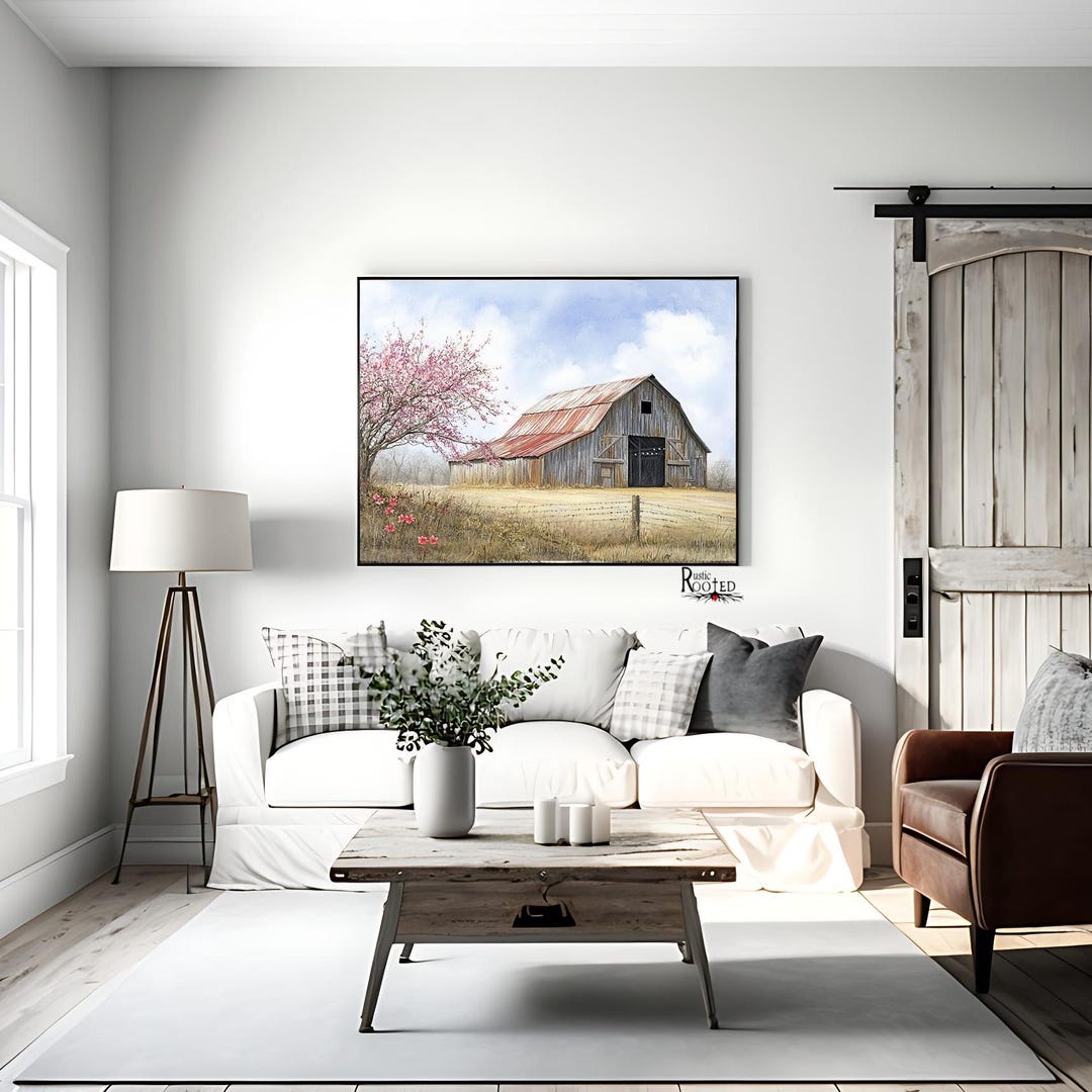 Rustic Old Country Barn Painting Weathered Springtime Barn Artwork ...