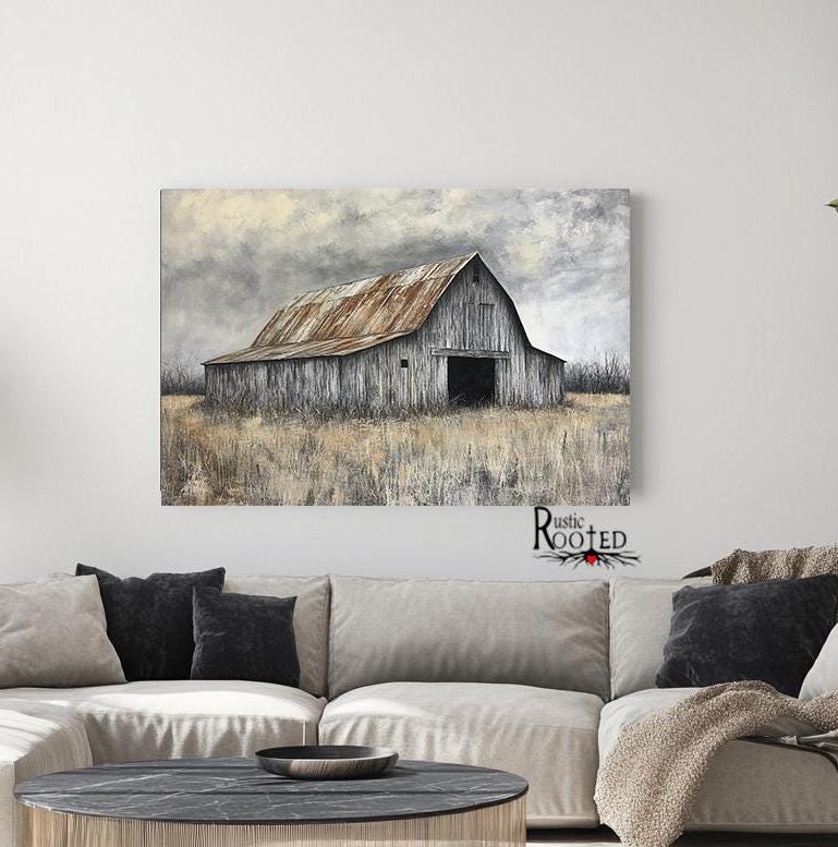 Old Rustic Barn Artwork Rural Country Landscape Drawing of Barn Modern ...