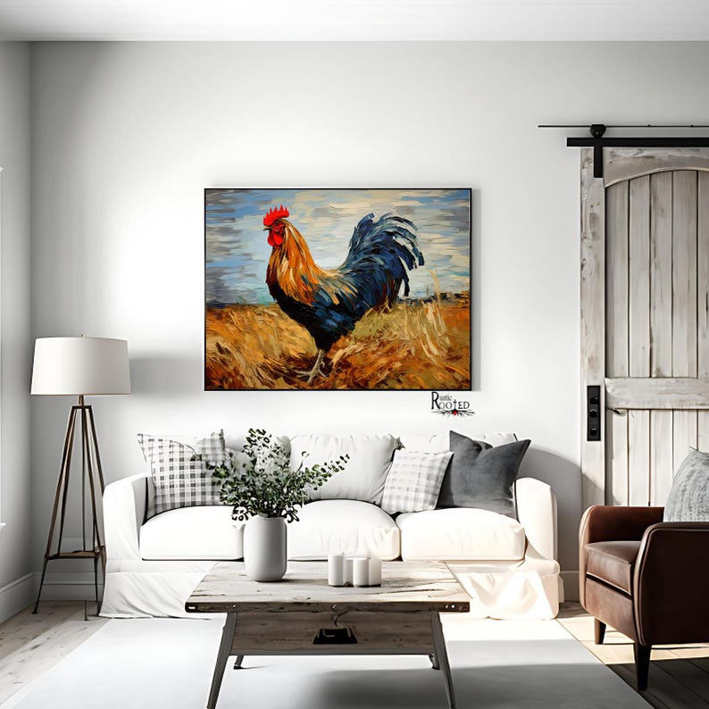 Vibrant Rooster Painting for Modern Farmhouse Decor Colorful Rooster ...