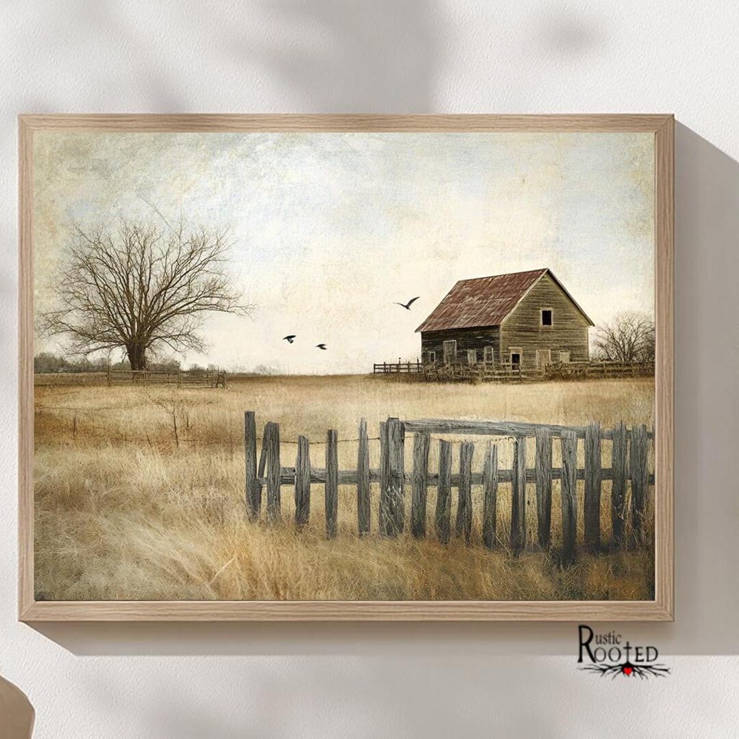 Old Rustic Farmhouse Landscape Vintage Painting of Old Farmhouse Rural ...