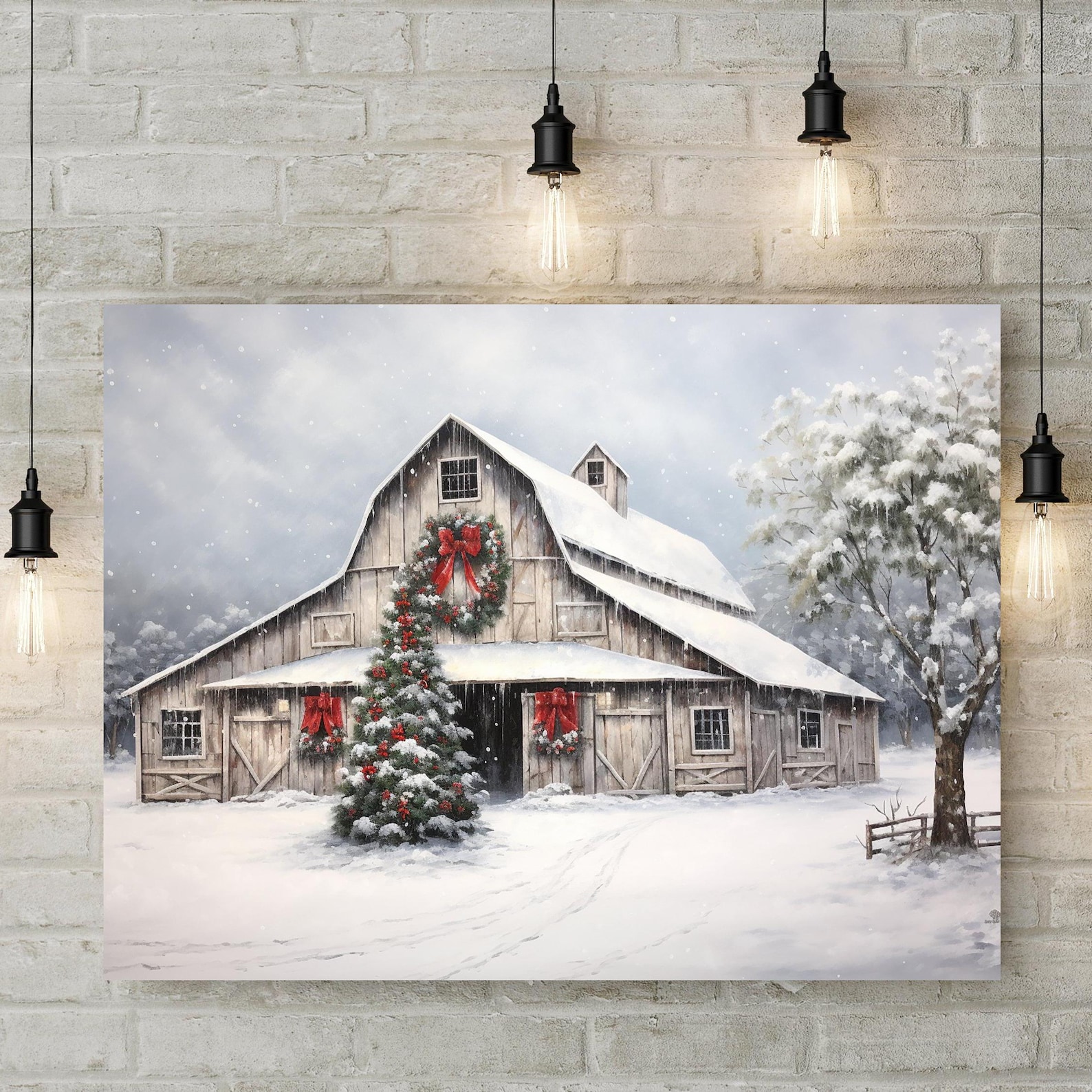 Weathered Barn Christmas Canvas Modern Farmhouse Wall Art Rustic Rural ...