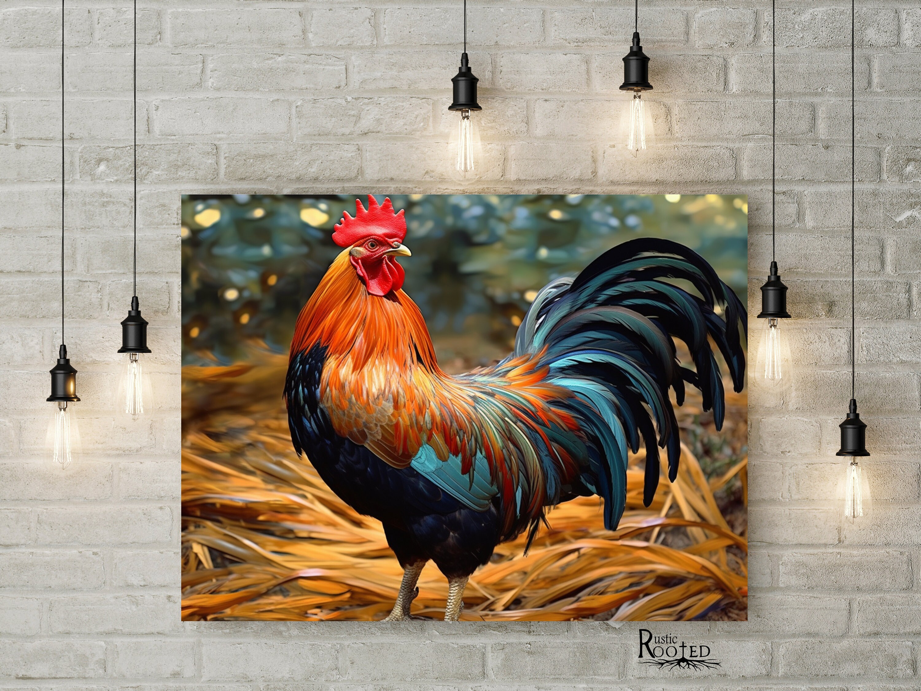 Rooster in Hay, Colorful Rooster Print, Farm Animal Art Print, Rustic ...