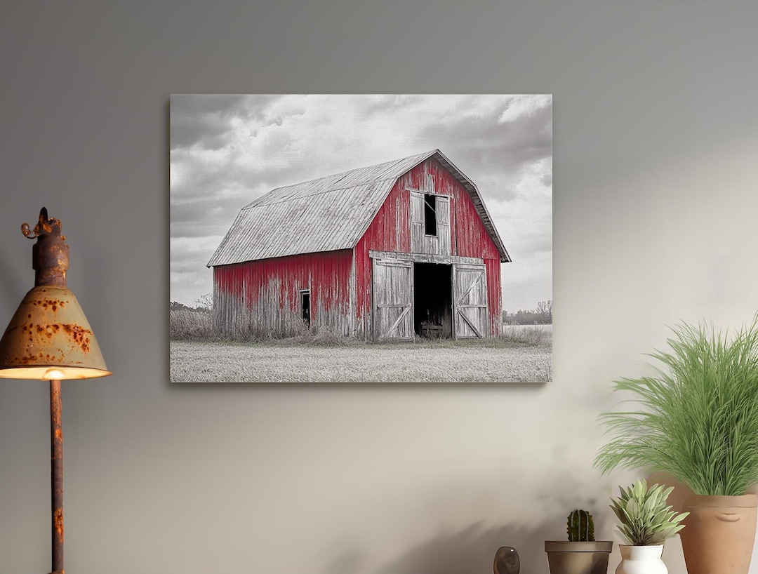 Red Barn Wall Art – Rustic Farmhouse Decor in Black and White With Bold ...