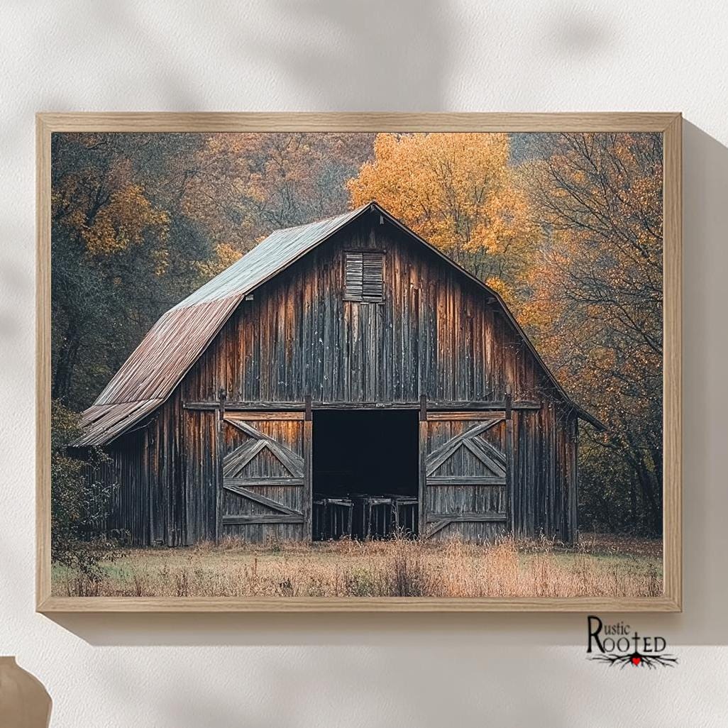 Weathered Rustic Country Barn Photo Modern Farmhouse Home Decor Rural ...