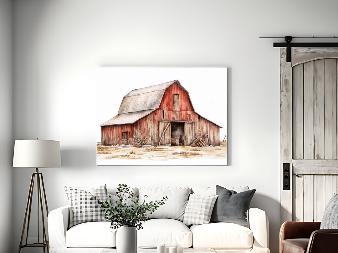 Rustic Red Barn Painting, Modern Farmhouse Decor, Weathered Barn, Red ...