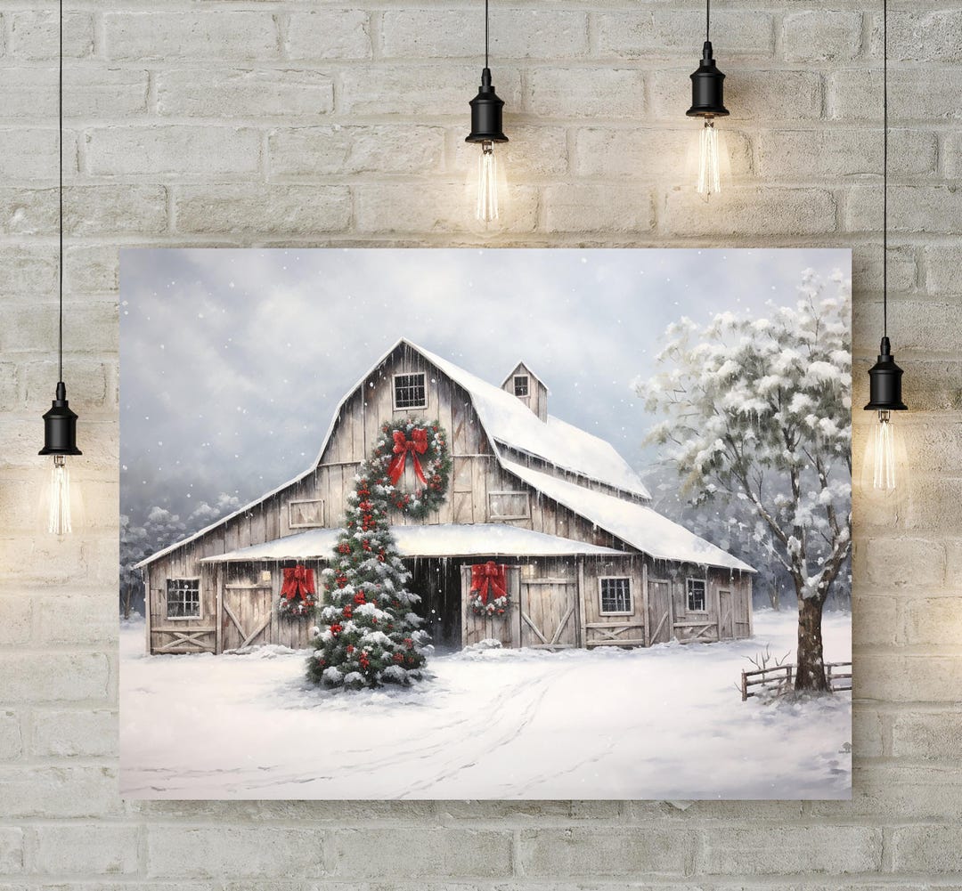 Weathered Barn, Christmas Canvas, Modern Farmhouse Decor, Modern ...