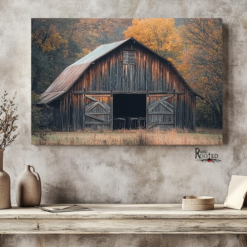 Weathered Rustic Country Barn Photo Modern Farmhouse Home Decor Rural ...
