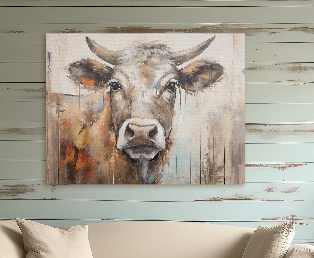 Bovine Art Print, Rustic Barnyard, Farmhouse Cow Art, Cow Canvas Prints ...