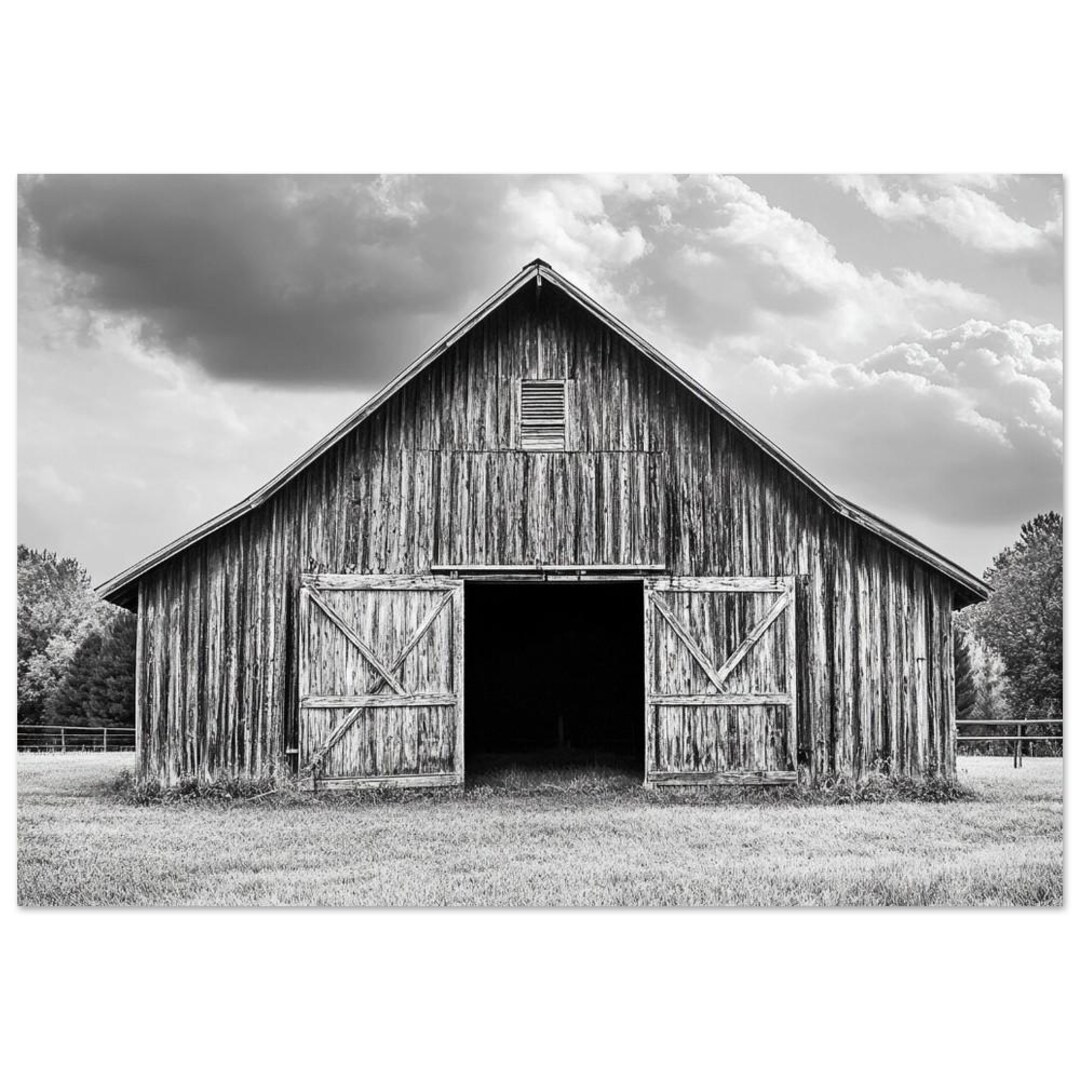 Rustic Weathered Barn Art Print – Black and White Farmhouse Wall Décor ...