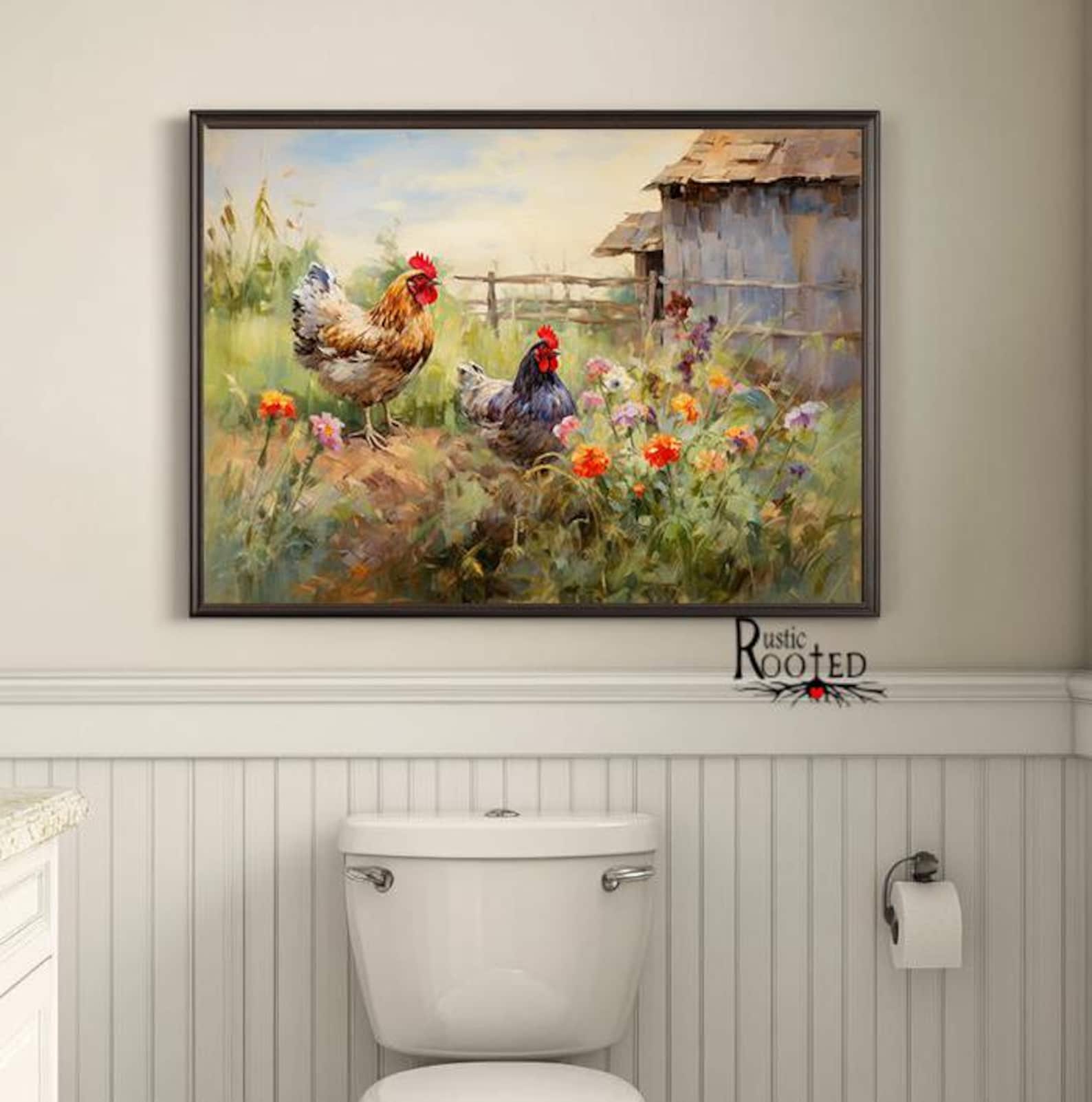 Whimsical Farmyard Art: Abstract Chicken and Flowers Canvas - Modern ...