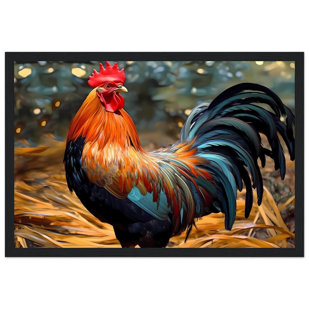 Rooster in Hay, Colorful Rooster Print, Farm Animal Art Print, Rustic ...