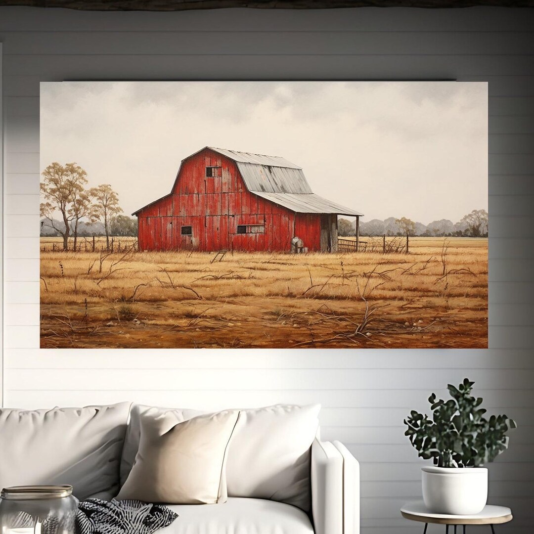 Rustic Red Barn Decor, Farmhouse Wall Art Print, Countryside Weathered ...