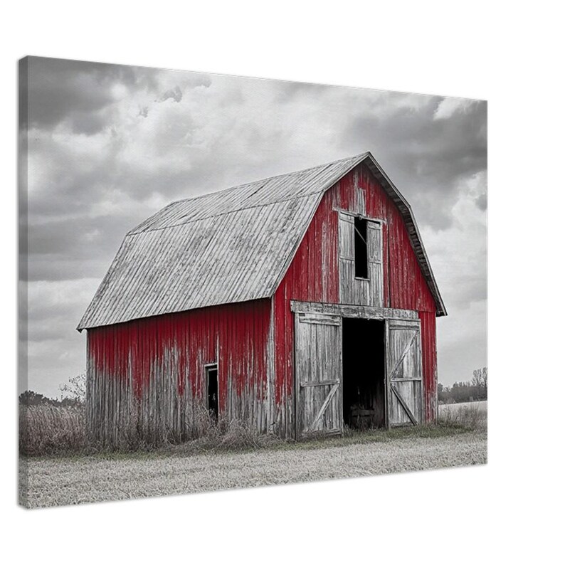 Red Barn Wall Art – Rustic Farmhouse Decor in Black and White With Bold ...