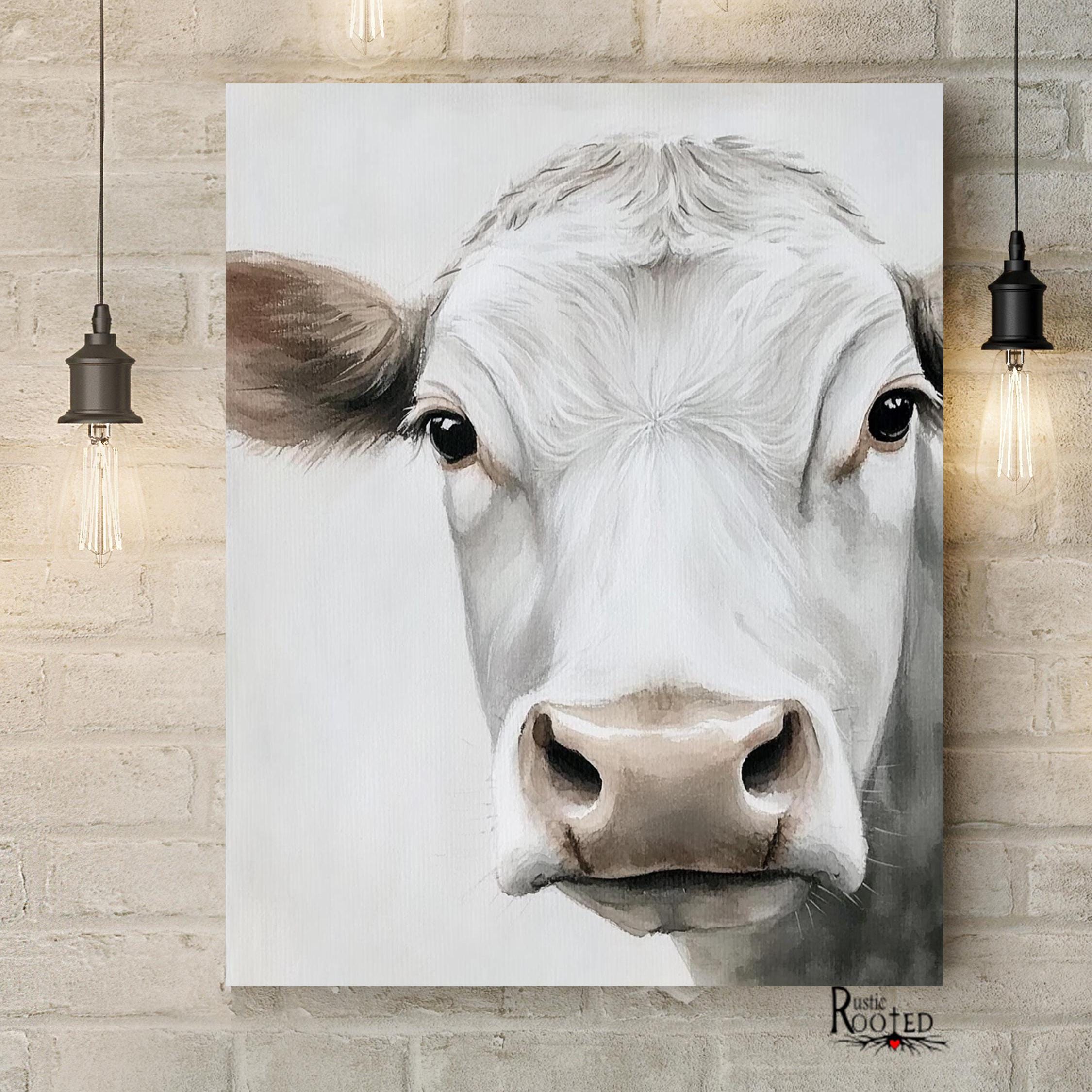 Watercolor Cow Portrait: Farmhouse Animal Framed Canvas Print - Etsy