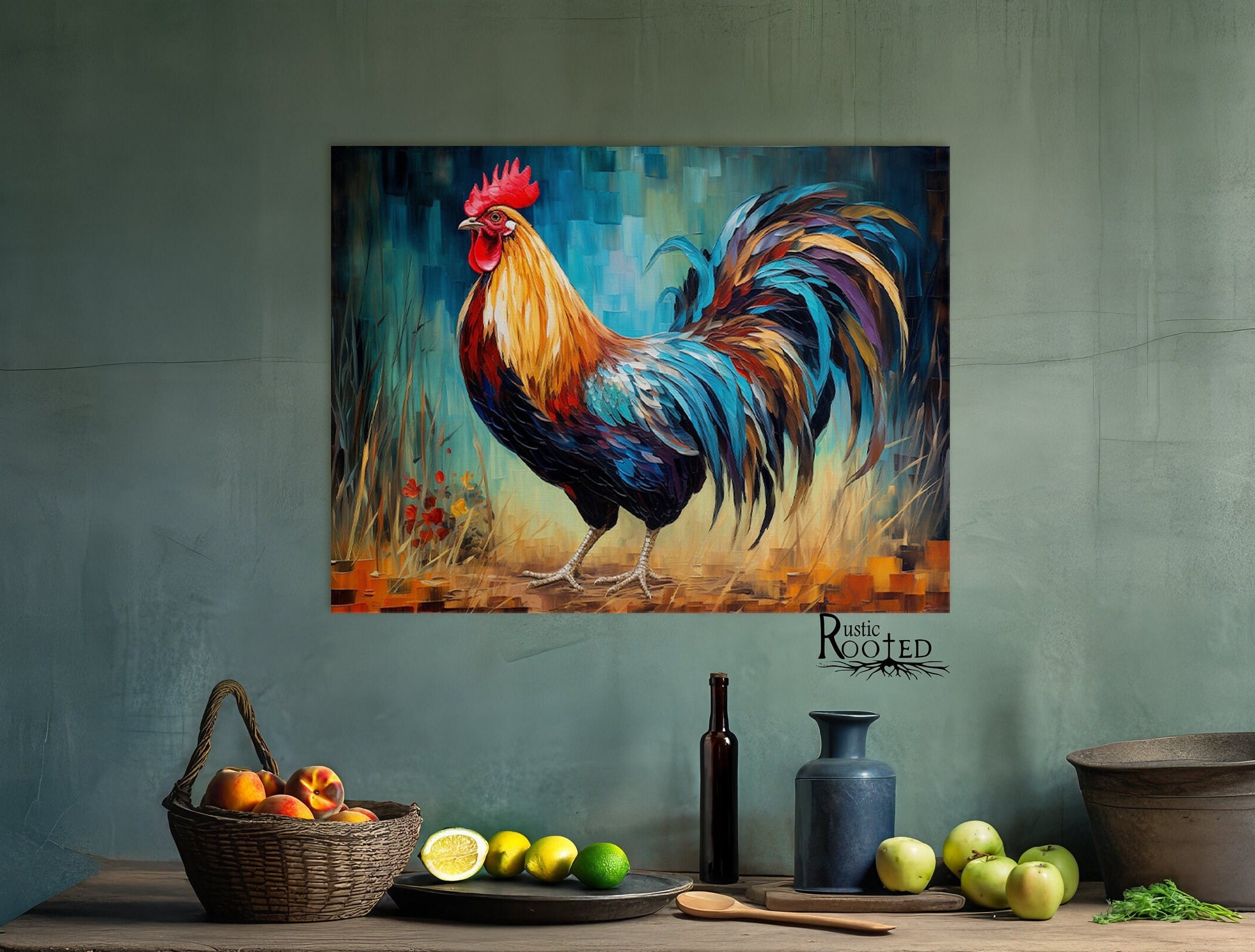 Colorful Farmyard Rooster, Rooster Wall Art, Rooster Canvas Print ...